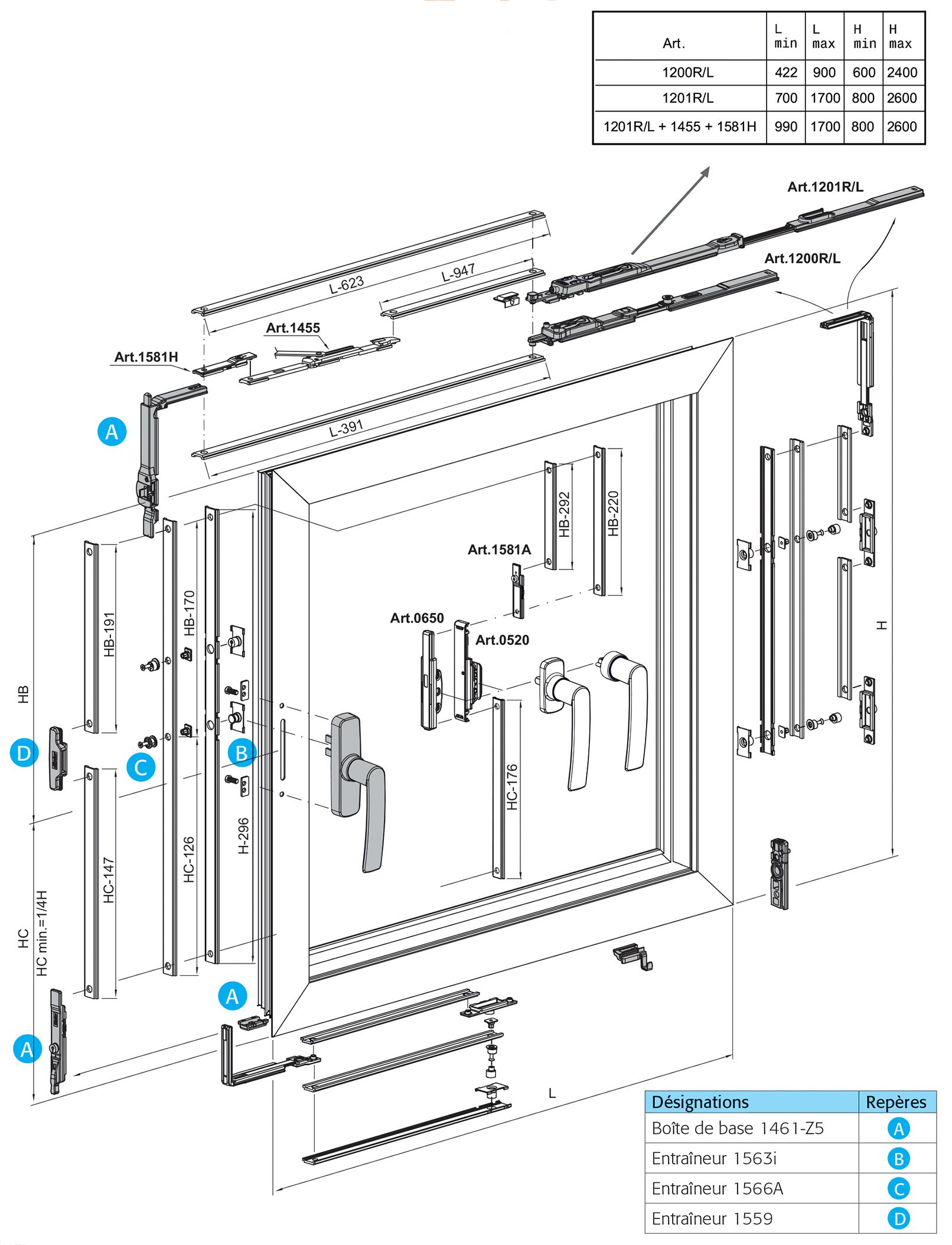 Mécanismes d'oscillo-battants - Mécanisme oscillo-battant MAGICUBE 180 kg